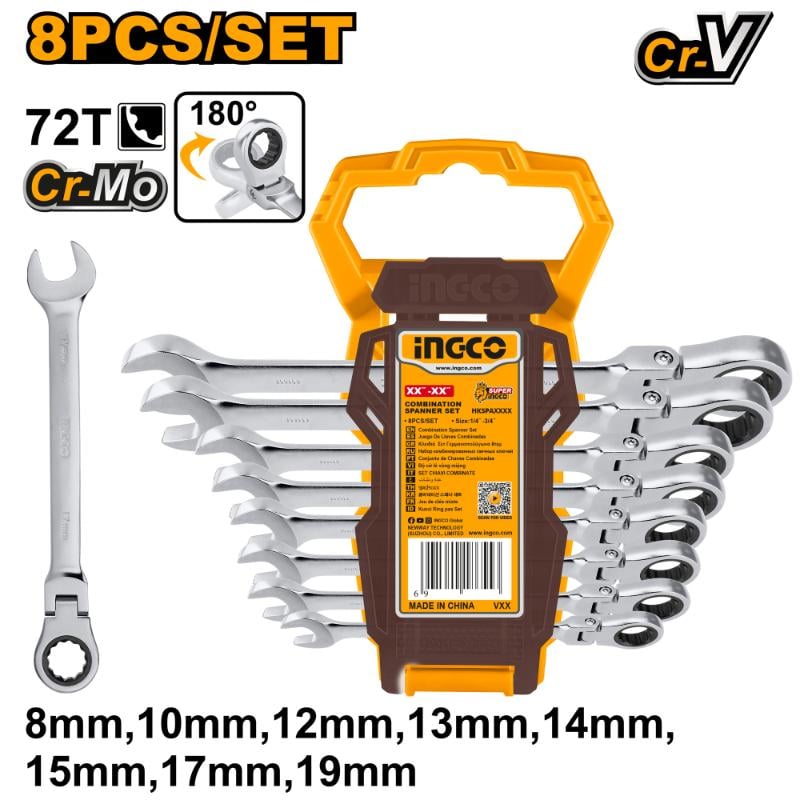 Ingco 8 pieces Flexible Ratchet Spanner Set – Tiekie Hardware